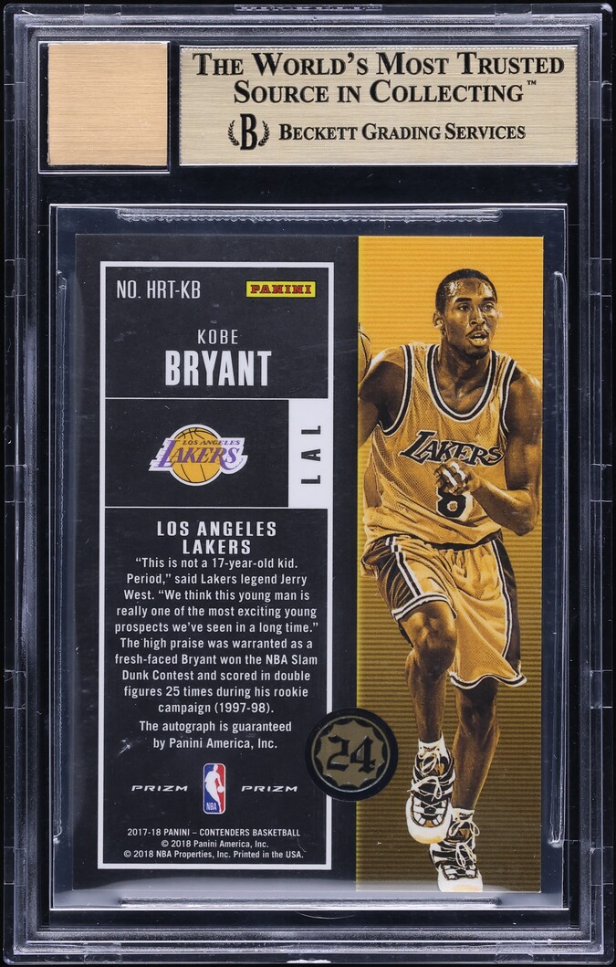 2017 Panini Contenders Historic Rookie Season Kobe Bryant AUTO BGS 9.5 ...