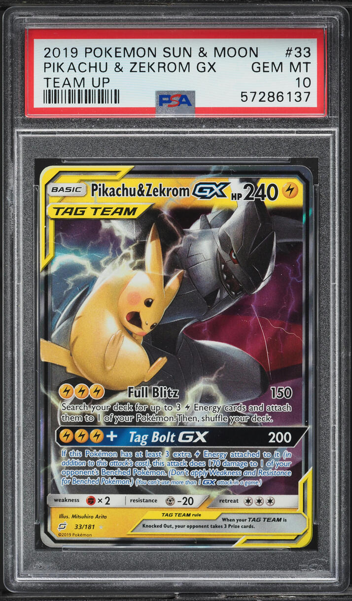 2019 Pokemon Sun & Moon Team Up Pikachu & Zekrom GX #33 PSA 10 GEM MINT on Fanatics Collect