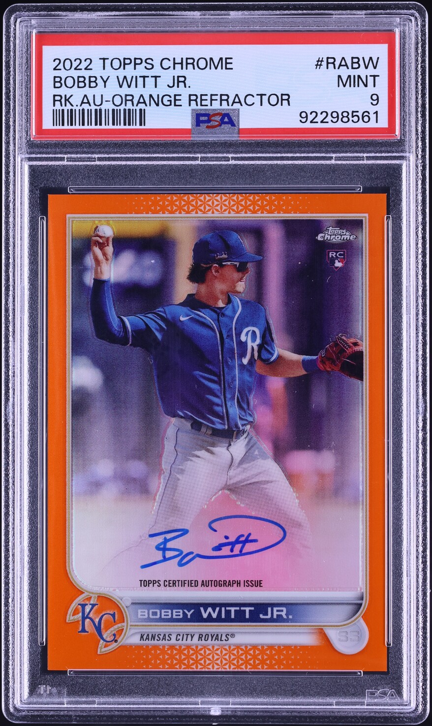 2022 Topps Chrome Orange Refractor Bobby Witt Jr. ROOKIE AUTO /25 PSA 9 MINT on Fanatics Collect