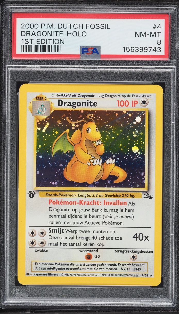 2000 Pokemon Dutch Fossil 1st Edition Holo Dragonite #4 PSA 8 NM-MT on ...
