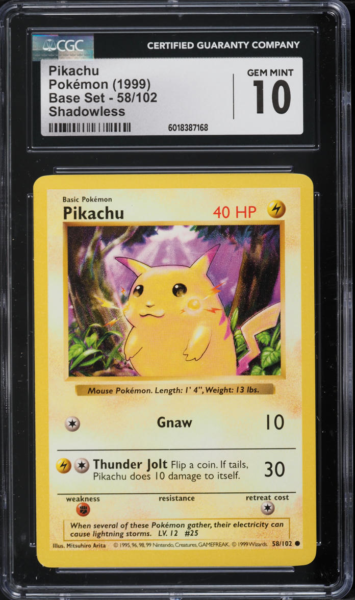 1999 Pokemon Base Set Shadowless Yellow Cheeks Pikachu #58 CGC 10 GEM MINT on Fanatics Collect