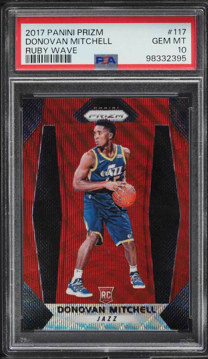 2017 Panini Prizm Ruby Wave Donovan Mitchell ROOKIE #117 PSA 10 GEM ...