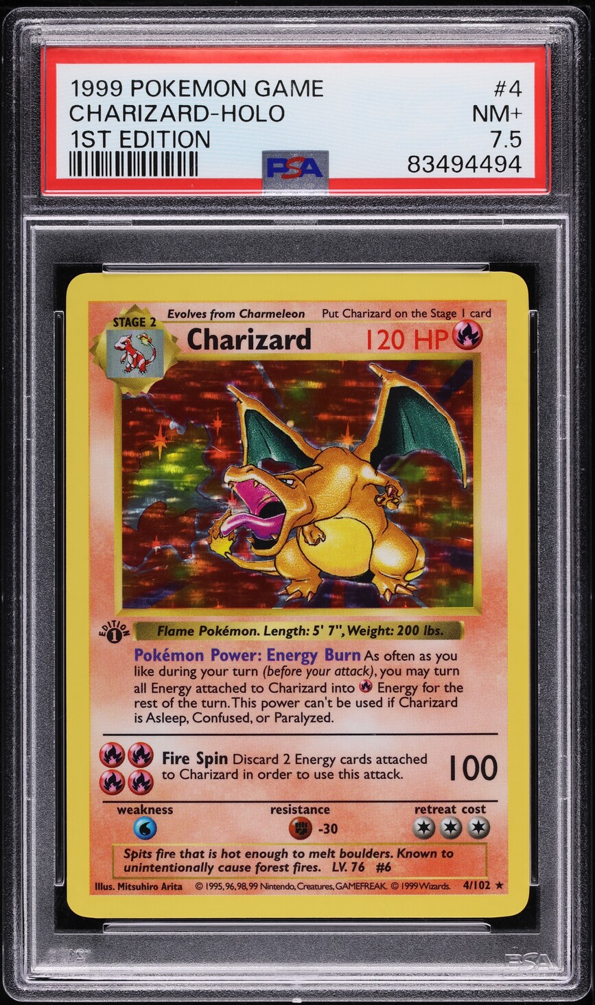 1999 Pokemon Base Set Shadowless 1st Edition Thick Stamp Holo Charizard PSA 7.5 on Fanatics Collect