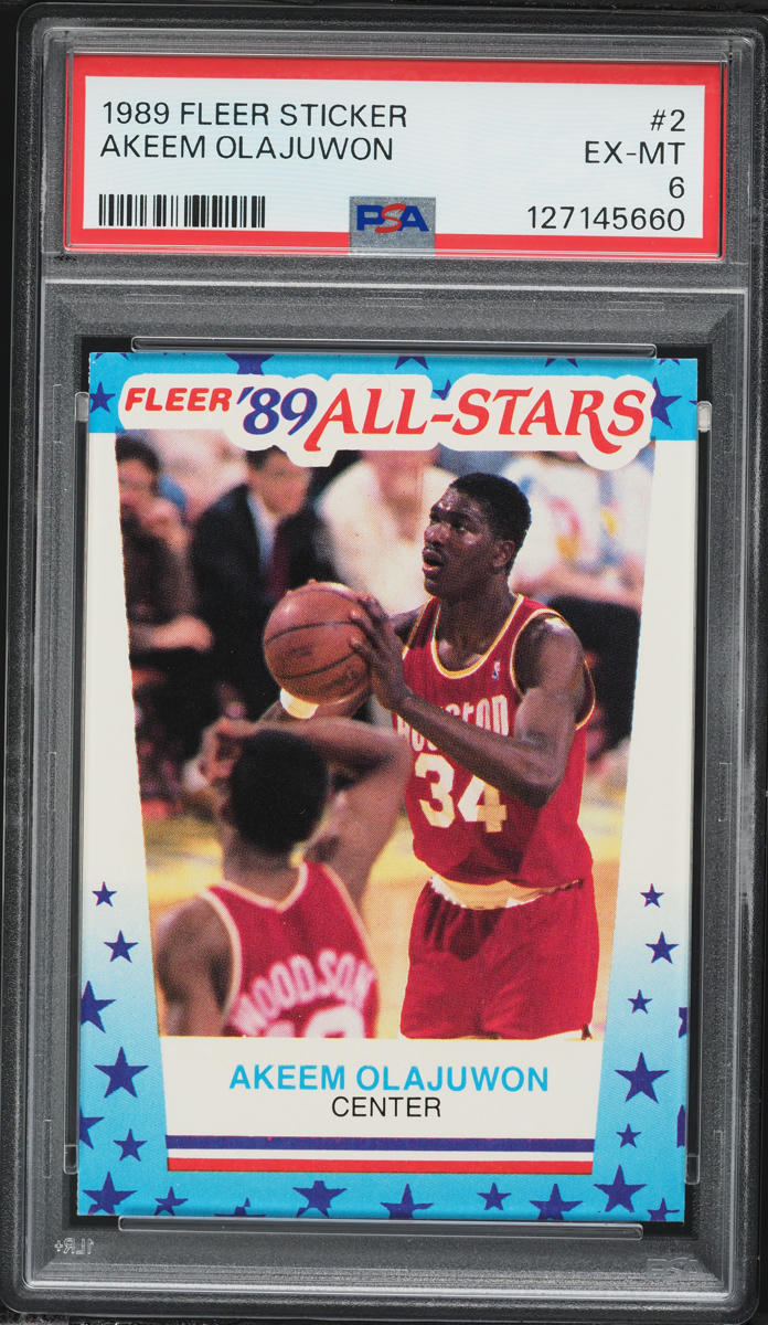 1989 Fleer Sticker Hakeem Olajuwon ALL STARS #2 PSA 6 EXMT on Fanatics ...