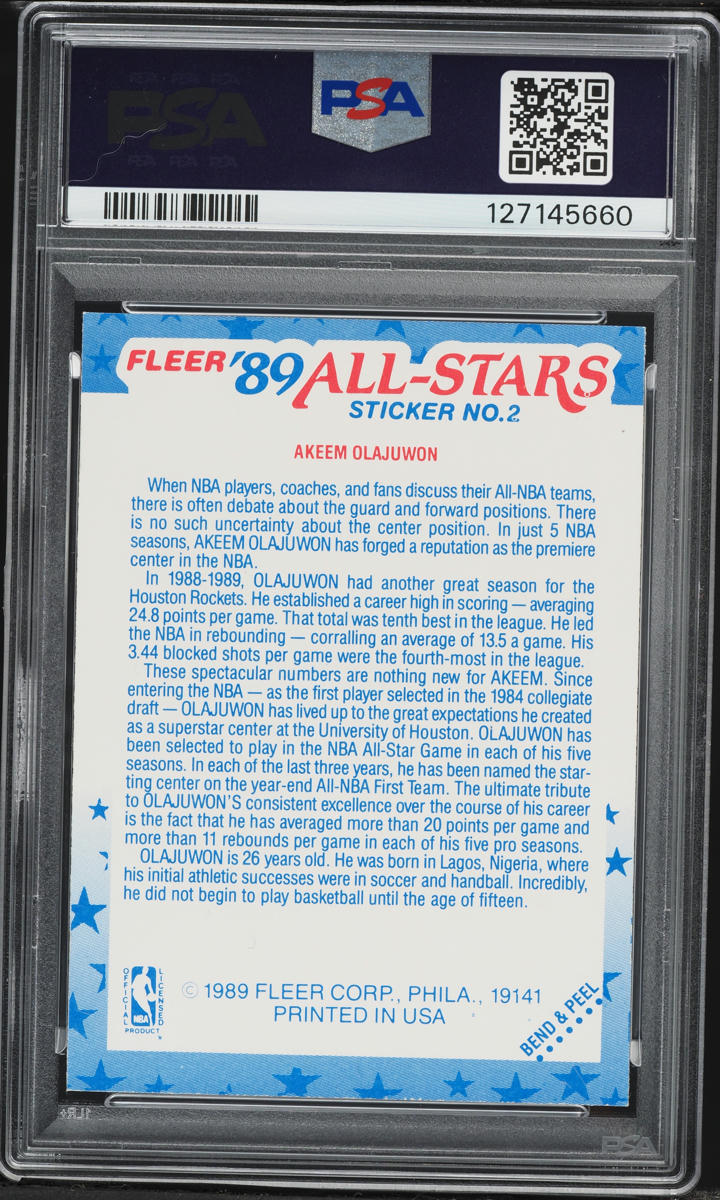 1989 Fleer Sticker Hakeem Olajuwon ALL STARS #2 PSA 6 EXMT on Fanatics ...