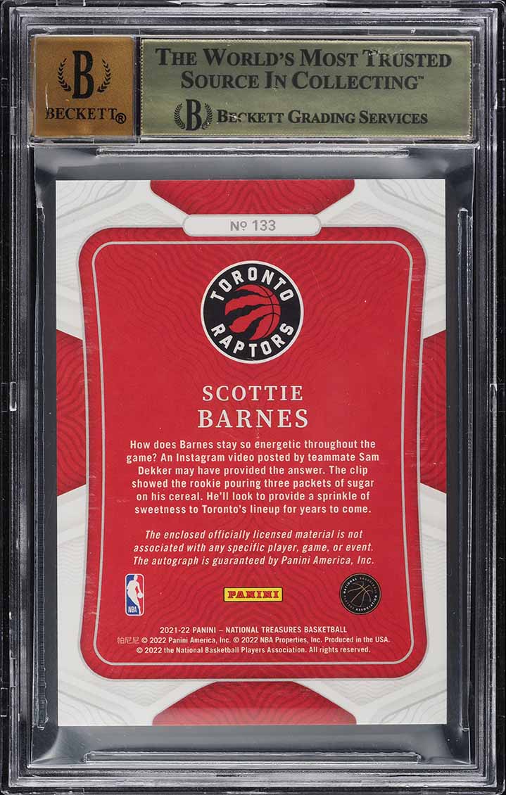 2021 National Treasures Scottie Barnes ROOKIE PATCH AUTO /99 #133 BGS 9 ...