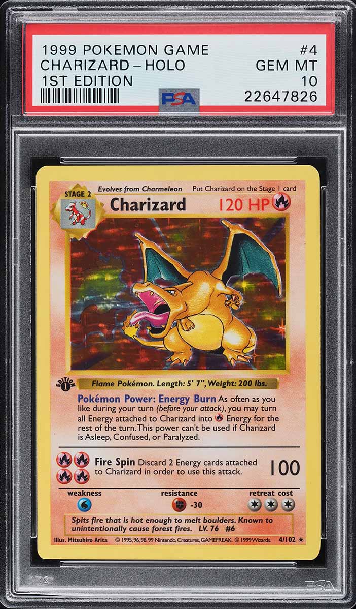 1999 Pokemon Base Set Shadowless 1st Edition Holo Charizard #4 PSA 10 ...
