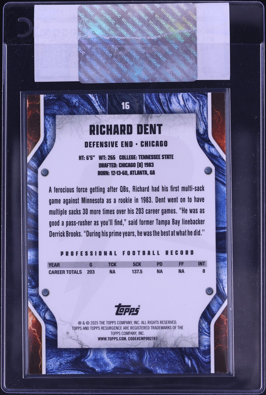2024 Topps Resurgence Red Static Refractor Richard Dent 5/5 #16 CGC ...