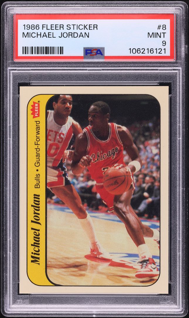1986 Fleer Sticker Michael Jordan ROOKIE #8 PSA 9 MINT on Fanatics Collect