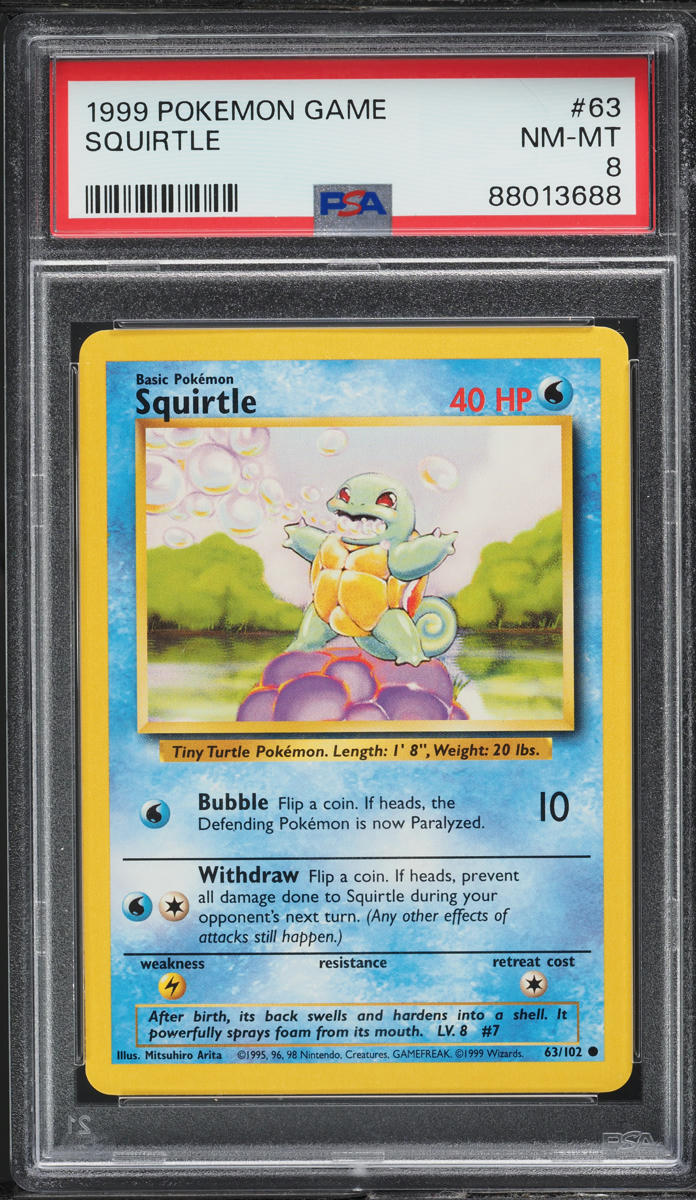 1999 Pokemon Base Set Squirtle #63 PSA 8 NM-MT on Fanatics Collect