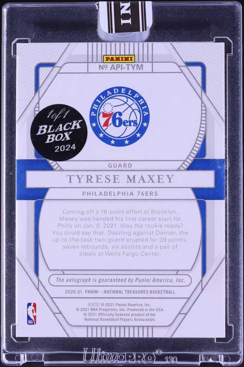 2020 National Treasures Apprentice Ink '24 Black Box Tyrese Maxey ...