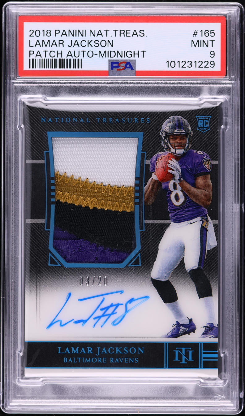 2018 National Treasures Midnight Lamar Jackson ROOKIE PATCH AUTO /20 ...