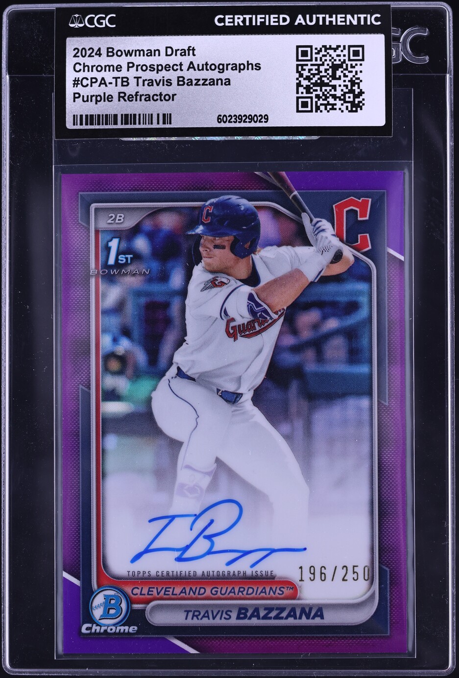 2024 Bowman Chrome Draft Purple Ref Travis Bazzana PROSPECT AUTO /250 CGC AUTH on Fanatics Collect