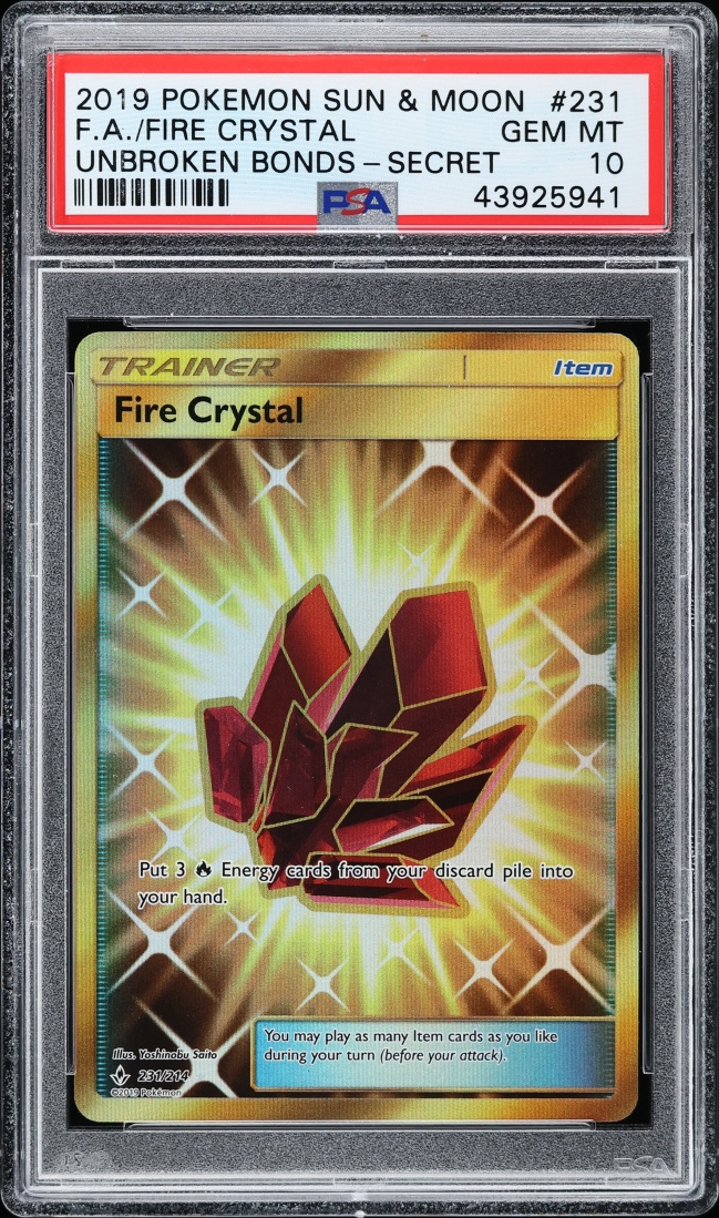 2019 Pokemon Sun & Moon Unbroken Bonds SEC Fire Crystal #231 PSA 10 GEM ...