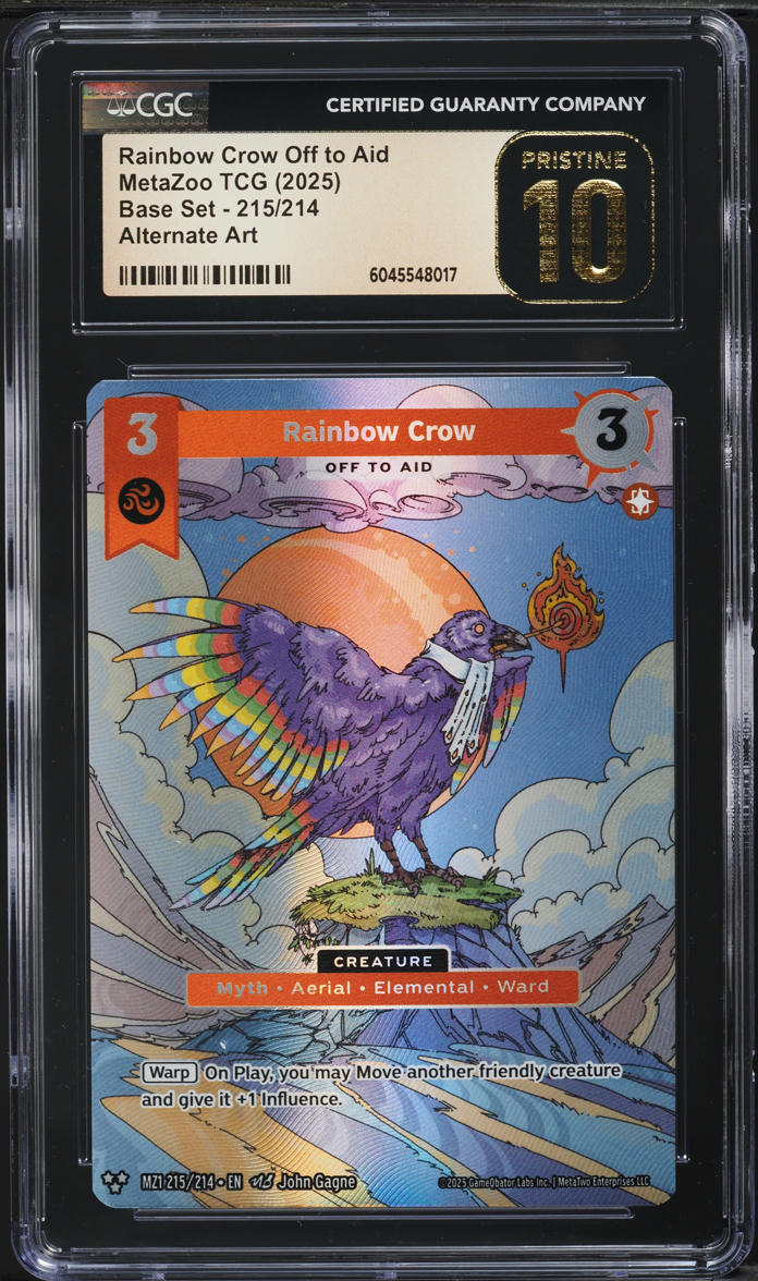 2025 MetaZoo TCG Base Set Alt Art Rainbow Crow Off To Aid #215 CGC 10 ...
