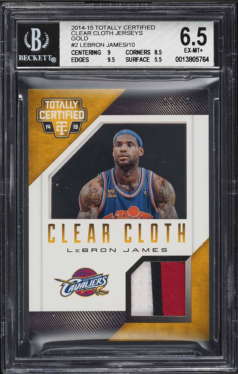 2014 Totally Certified Clear Cloth Gold LeBron James PATCH /10 #2 BGS 6.5 EXMT+ on Fanatics Collect