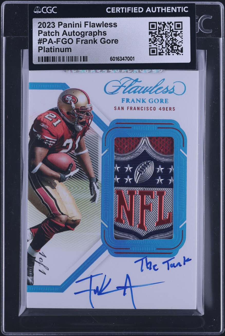 2023 Panini Flawless Platinum NFL Shield Frank Gore PATCH AUTO 1/1 CGC ...