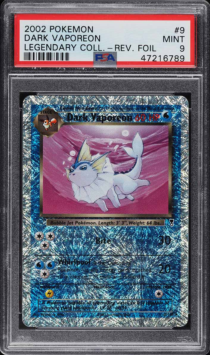 2002 Pokemon Legendary Collection Reverse Foil Dark Vaporeon #9 PSA 9 ...