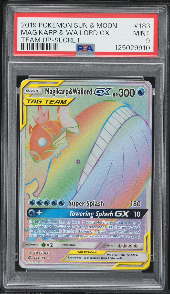 2019 Pokemon Sun & Moon Team Up Rainbow Rare Magikarp & Wailord GX #183 ...