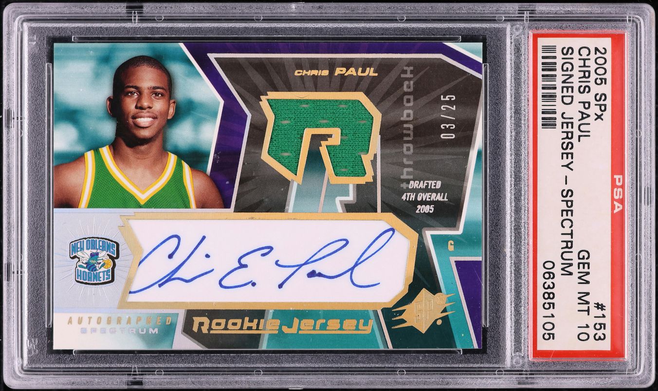 2005 SPx Spectrum Chris Paul ROOKIE PATCH AUTO JERSEY # 3/25 #153 PSA ...