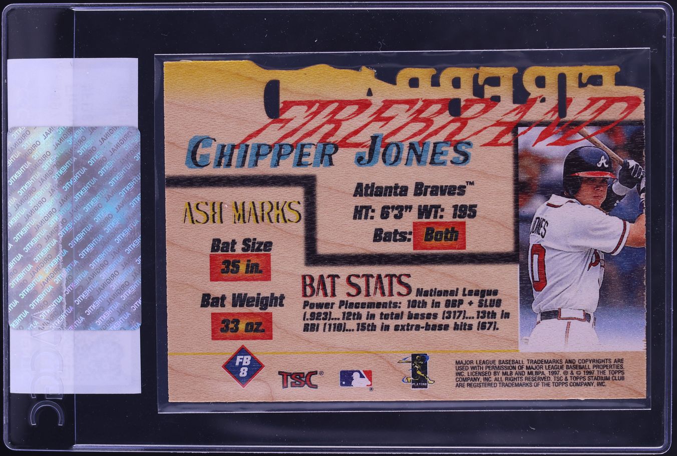 1997 Stadium Club Firebrand Wood Chipper Jones #FB8 CGC AUTH on ...