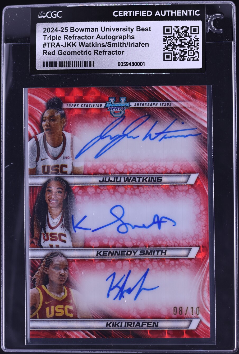 2024 Bowman U Best Red Geo Refractor Watkins Smith Iriafen RC AUTO /10 CGC AUTH on Fanatics Collect