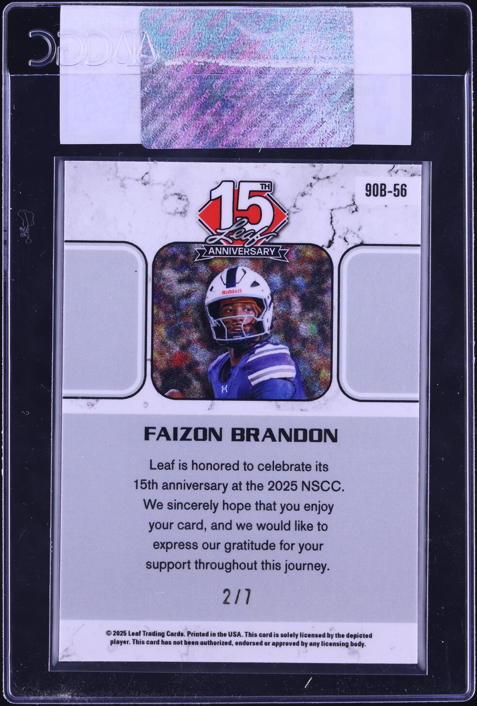 2025 Leaf 15th Anniversary '90 Purple Lava Faizon Brandon ROOKIE /7 CGC ...