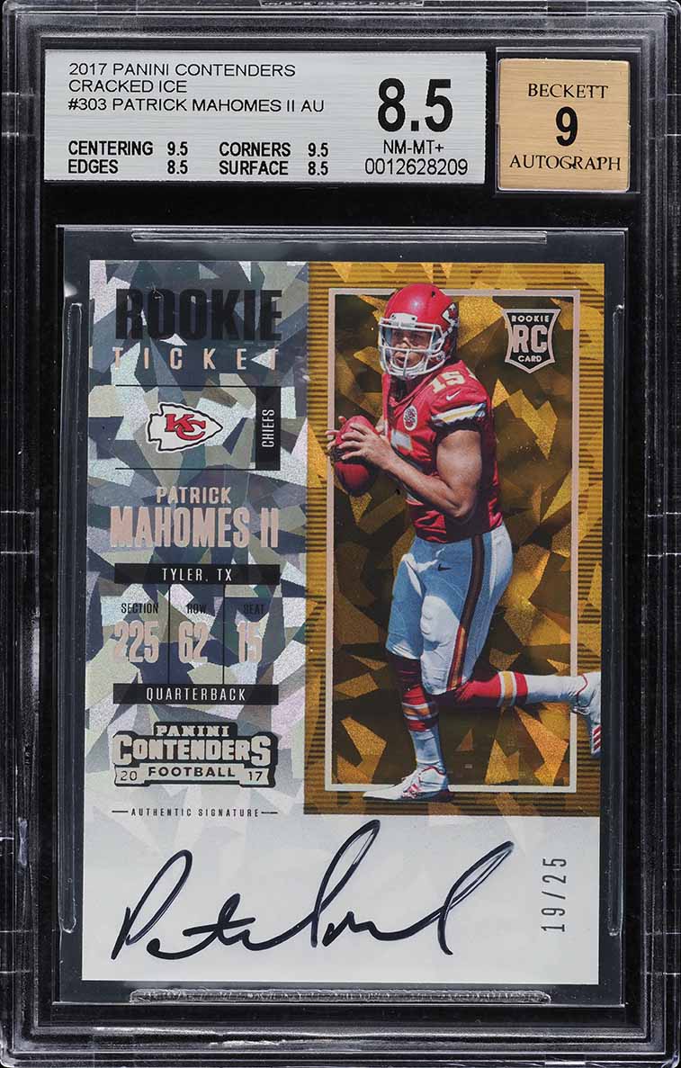 2017 Panini Contenders Cracked Ice Patrick Mahomes ROOKIE AUTO /25 #303 ...