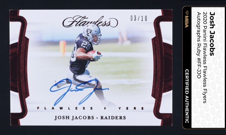 2020 Panini Flawless Flyers Ruby Josh Jacobs AUTO /10 #FF-JJO MBA AUTH ...