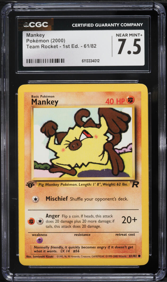 2000 Pokemon Team Rocket 1st Edition Mankey #61 CGC 7.5 NRMT+ on ...