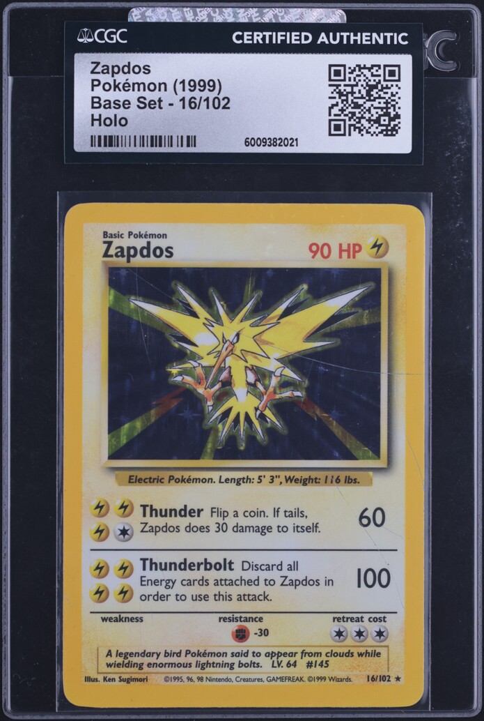 1999 Pokemon Base Set Holo Zapdos #16 CGC AUTH on Fanatics Collect
