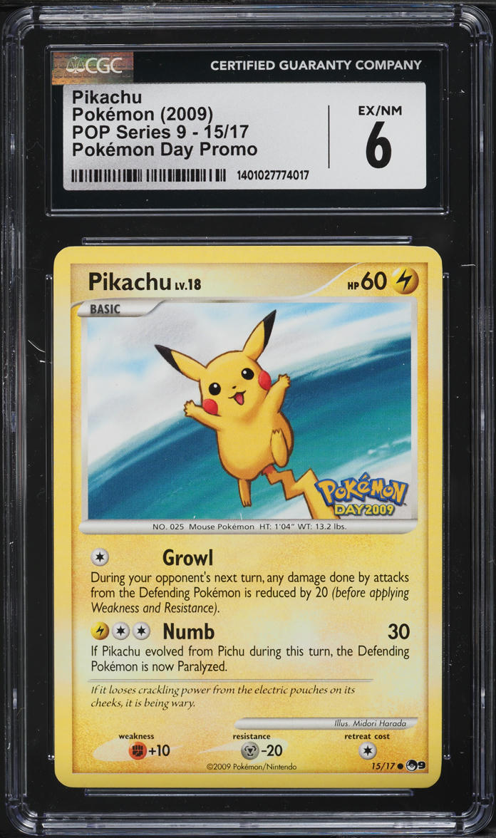 2009 Pokemon POP Series 9 Pokemon Day Promo Pikachu #15 CGC 6 EXMT on ...