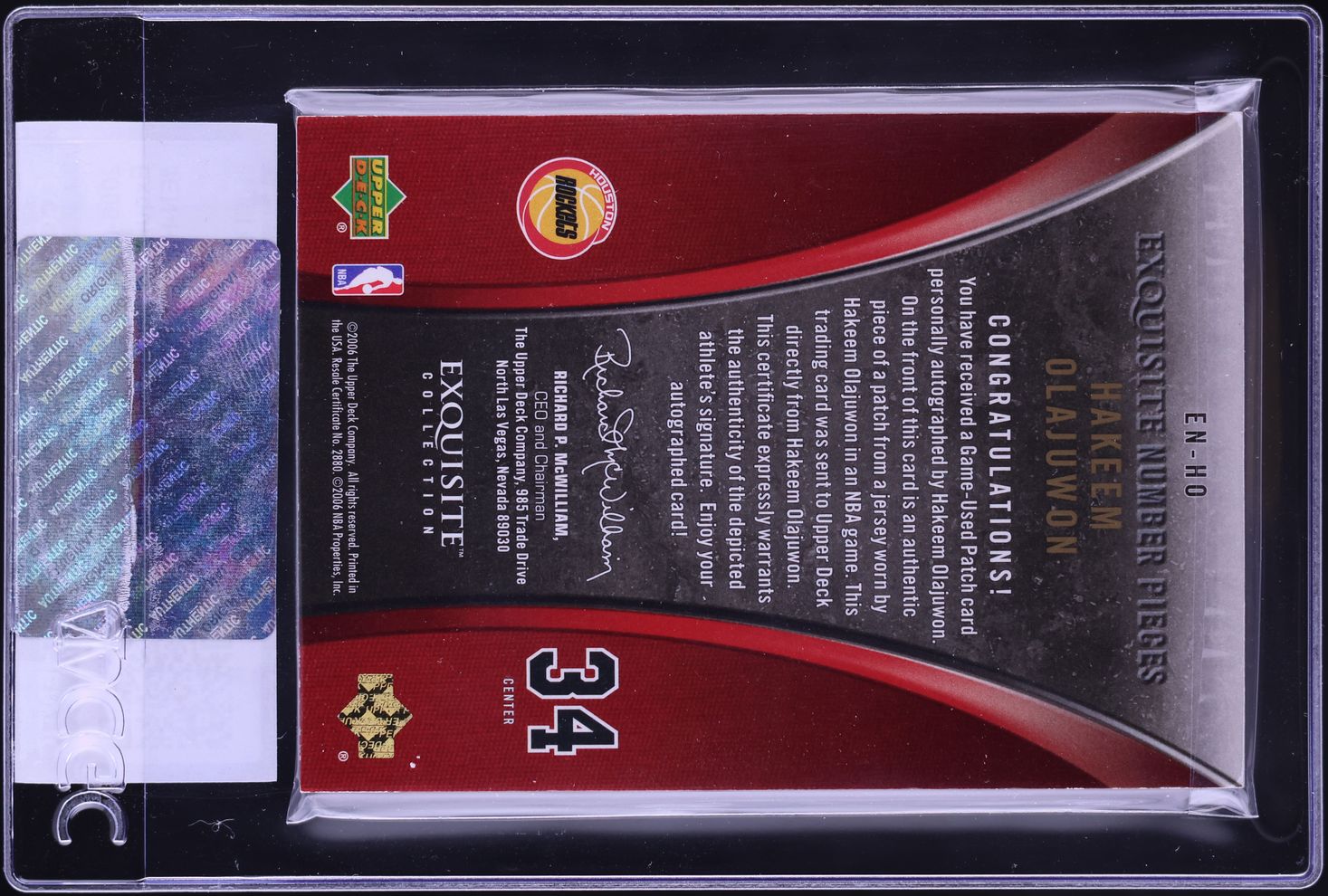 2006 Exquisite Collection Number Pieces Hakeem Olajuwon PATCH AUTO /34 ...