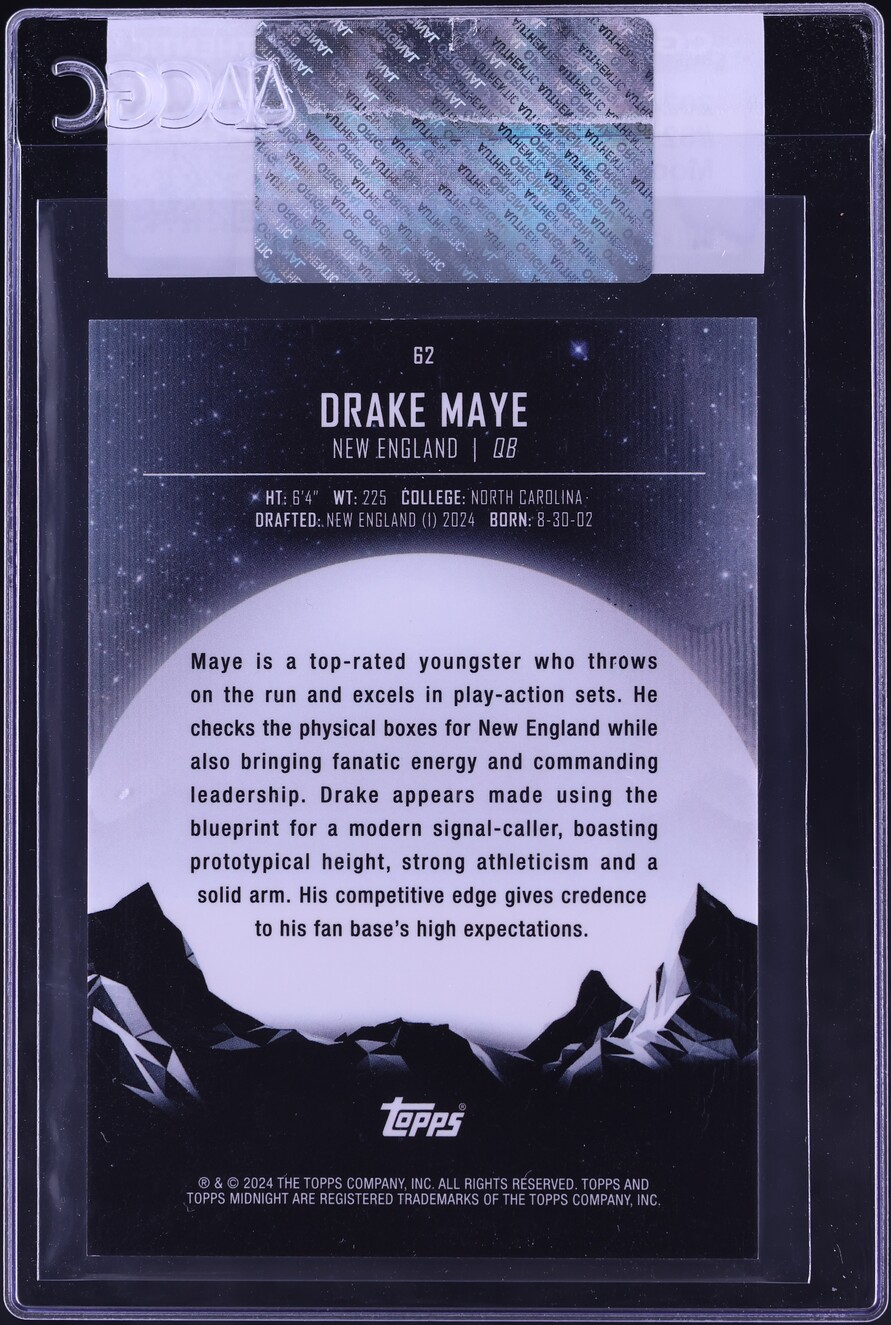 2024 Topps Midnight Moon Beam Drake Maye ROOKIE #62 CGC AUTH on ...