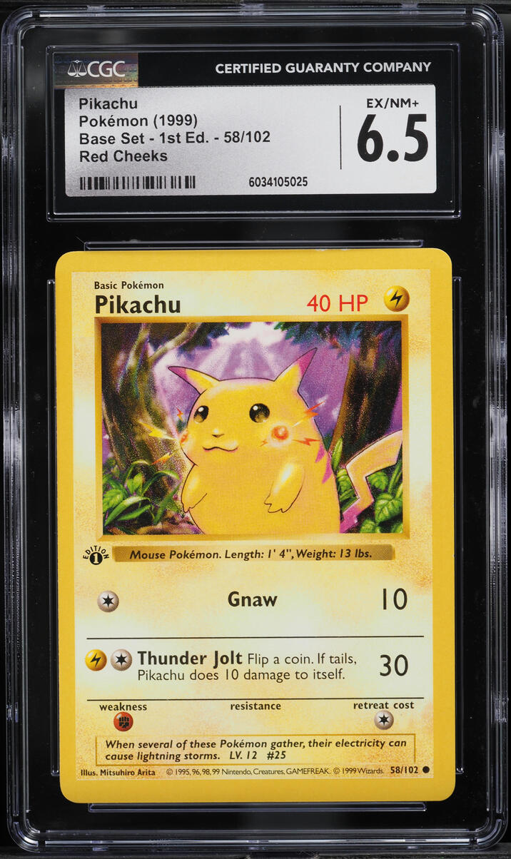 1999 Pokemon Base Set Shadowless 1st Ed Red Cheeks Pikachu #58 CGC 6.5 ...