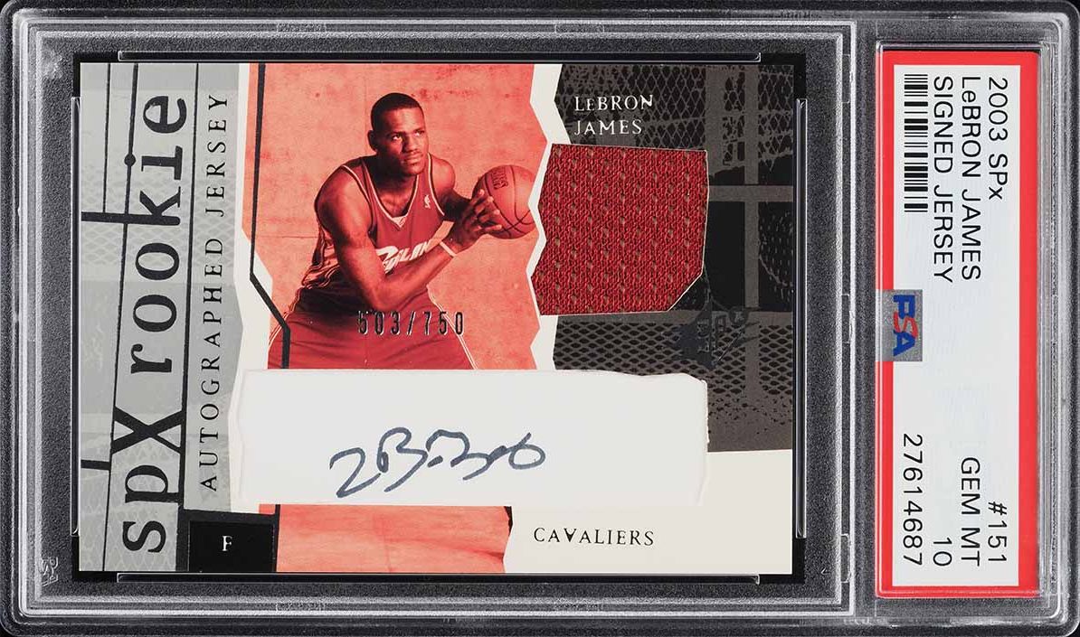 2003 SPx Basketball LeBron James ROOKIE PATCH AUTO /750 #151 PSA 10 GEM ...