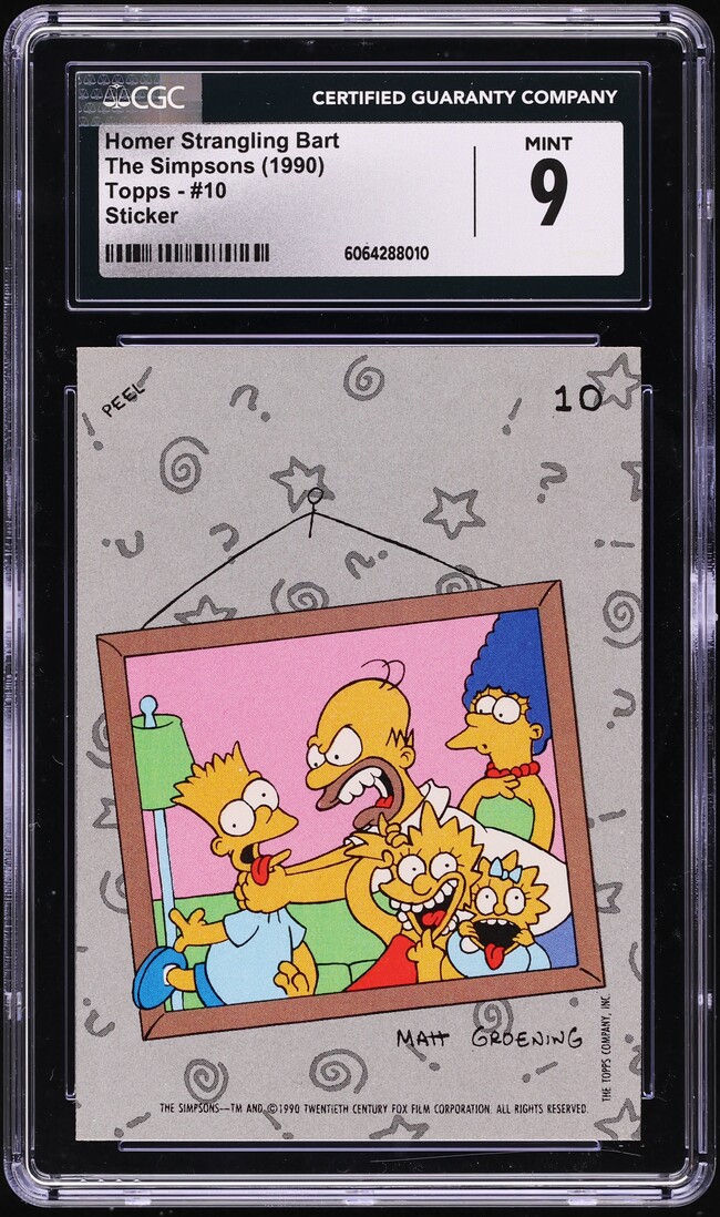 1990 Topps The Simpsons Sticker Homer Strangling Bart #10 CGC 9 MINT on ...