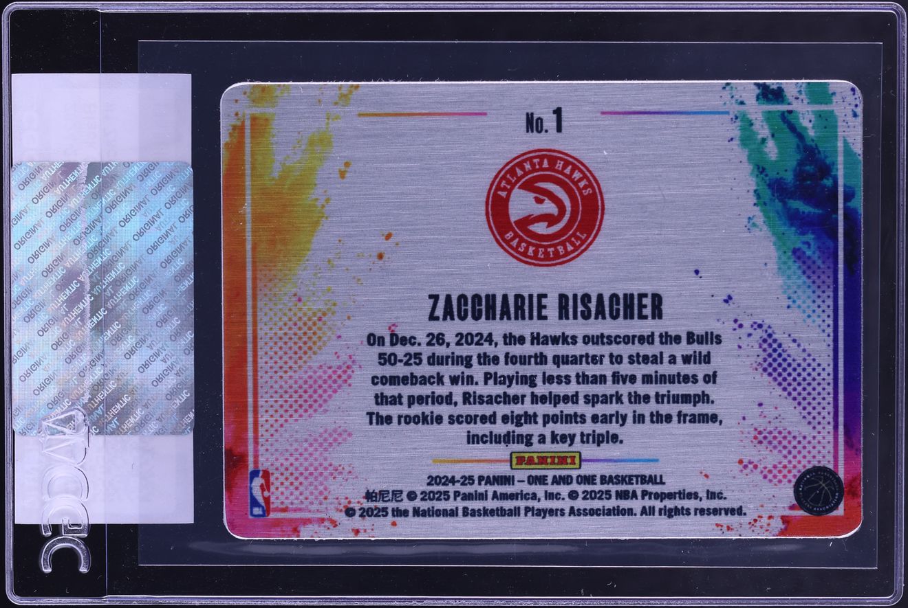 2024 Panini One And One Black Color Blast Zaccharie Risacher ROOKIE #1 ...