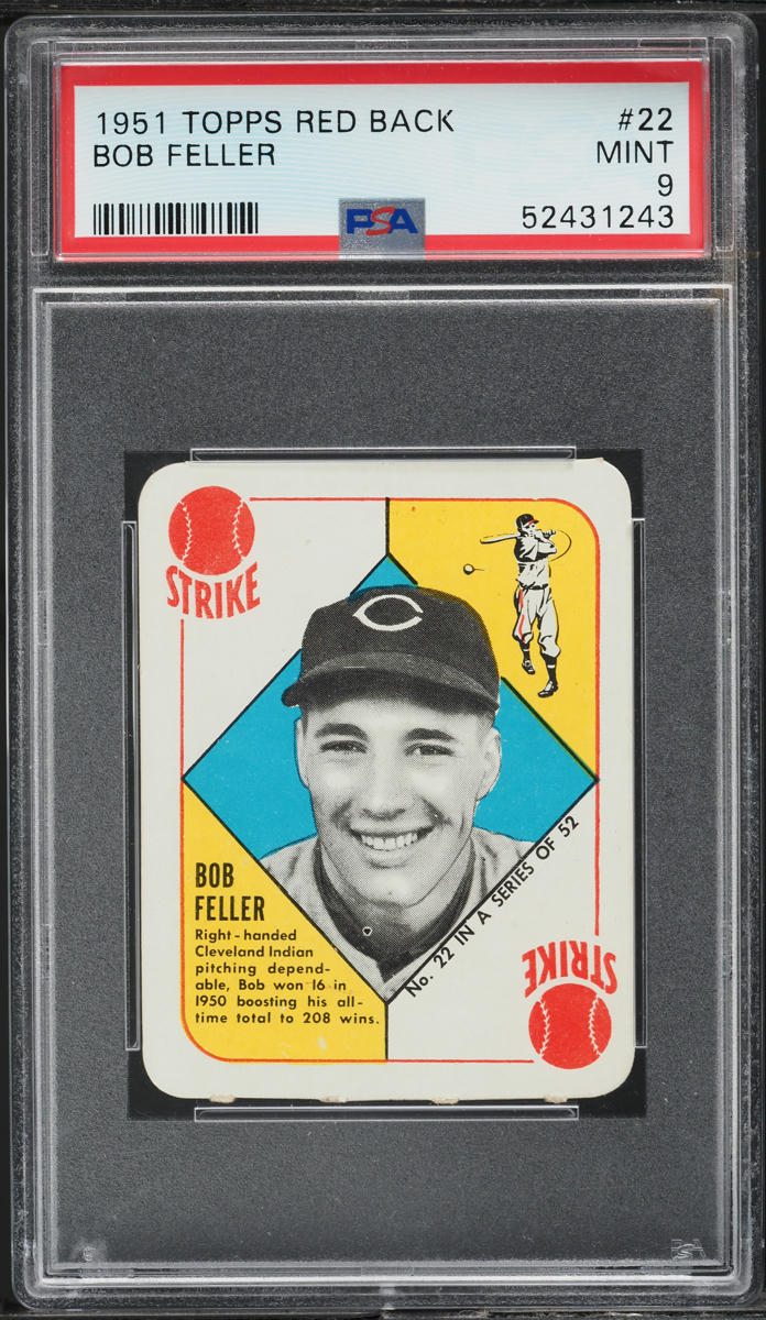 1951 Topps Red Back Bob Feller #22 PSA 9 MINT on Fanatics Collect