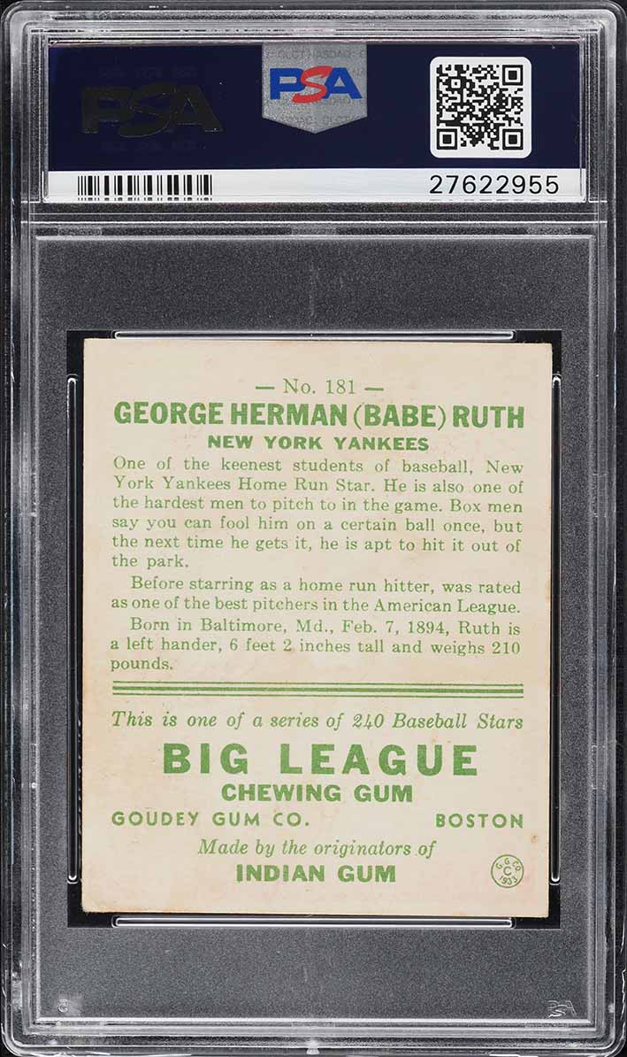 1933 Goudey Babe Ruth #181 PSA 4.5 VGEX+ on Fanatics Collect
