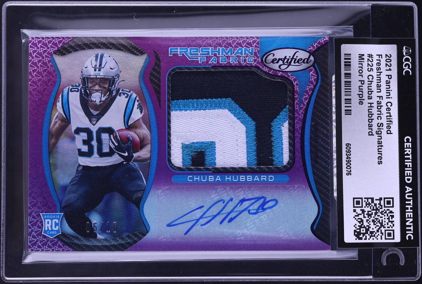 2021 Panini Certified Freshman Mirror Purple Chuba Hubbard ROOKIE PATCH ...
