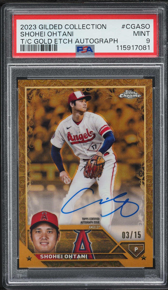 2023 Topps Chrome Gilded Collection Gold Etch Shohei Ohtani AUTO /15 PSA 9 MINT on Fanatics Collect