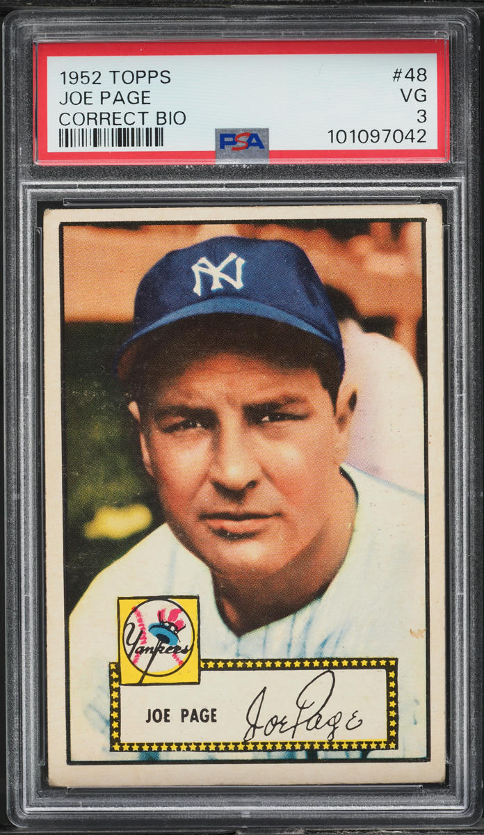 1952 Topps Joe Page CORRECT BIO #48 PSA 3 VG on Fanatics Collect