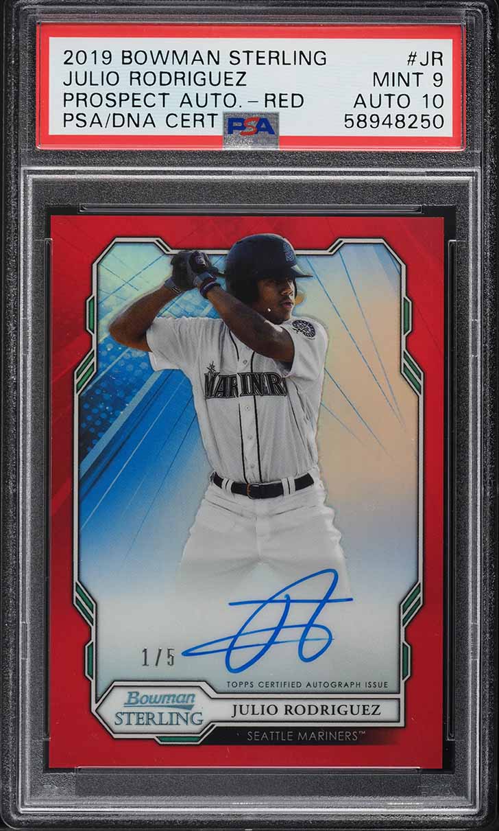 2019 Bowman Sterling Red Refractor Julio Rodriguez ROOKIE AUTO DNA 10 1 ...