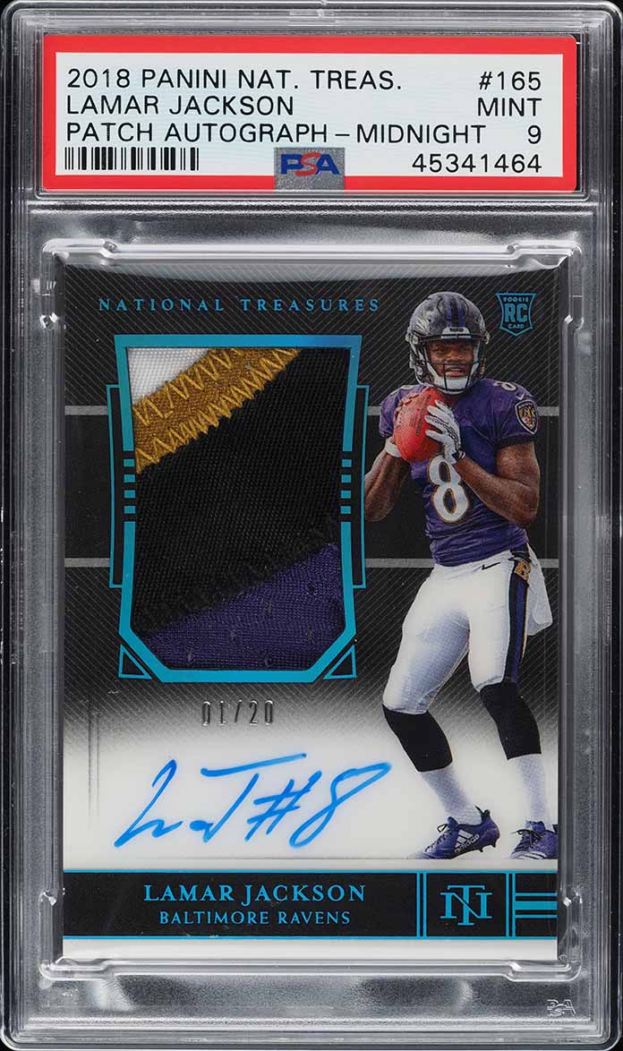 2018 National Treasures Midnight Lamar Jackson ROOKIE PATCH AUTO /20 ...