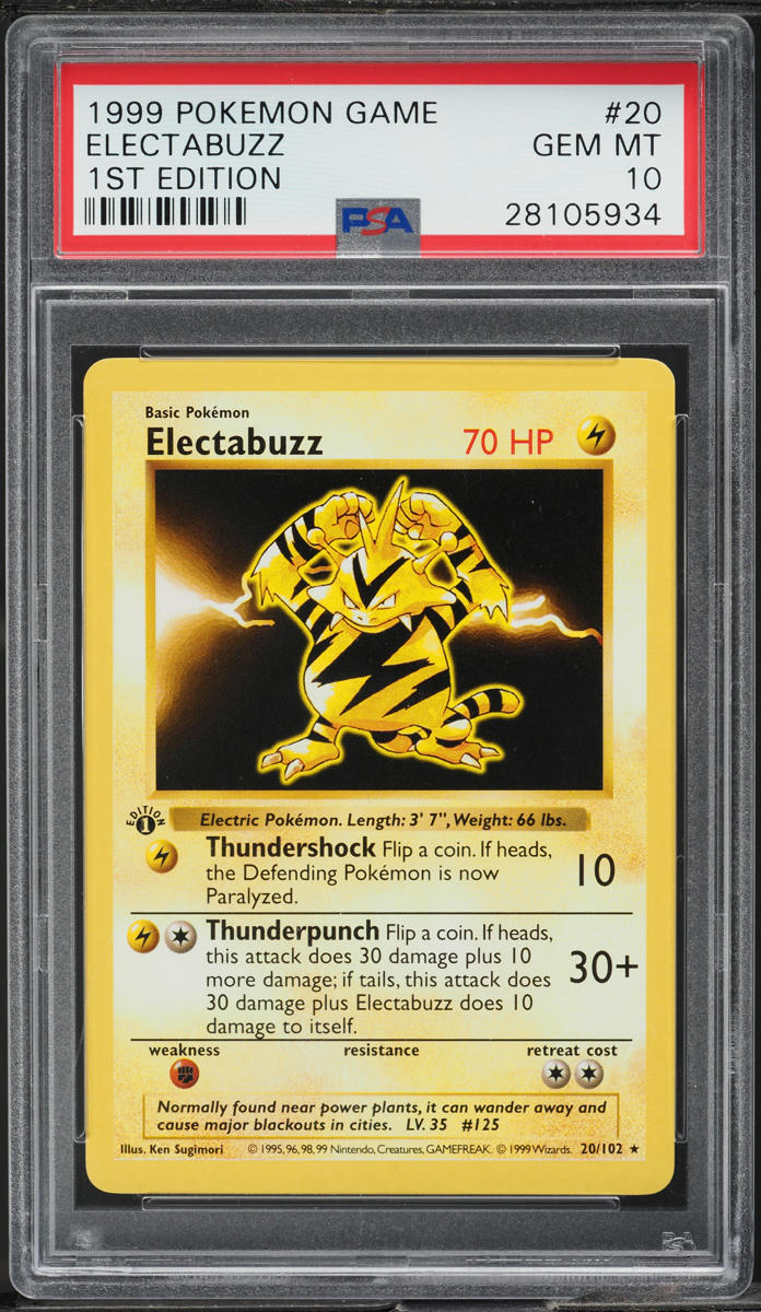 1999 Pokemon Base Set Shadowless 1st Edition Electabuzz #20 PSA 10 GEM ...