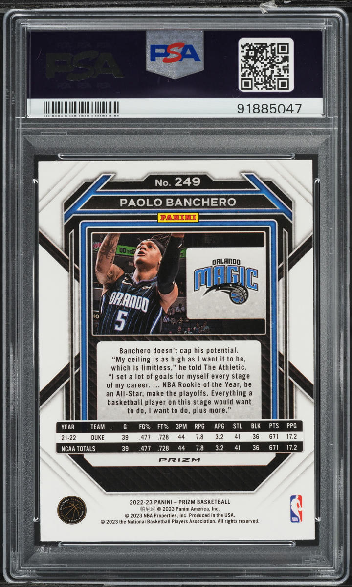 2022 Panini Prizm Hyper Paolo Banchero ROOKIE #249 PSA 8 NM-MT on ...
