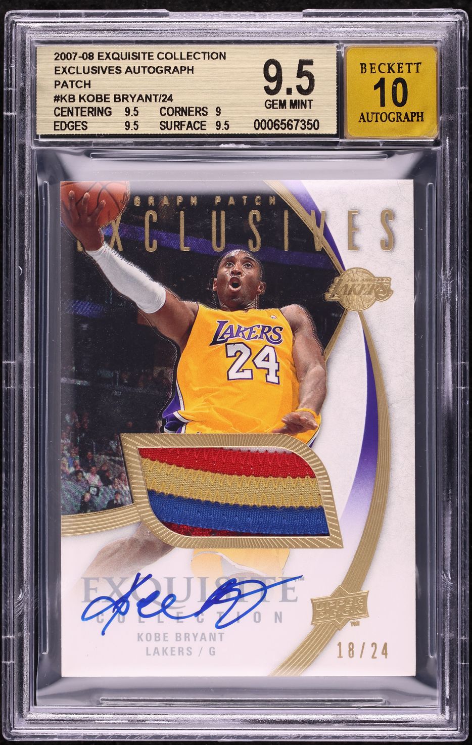 2007 Exquisite Collection Exclusives Kobe Bryant PATCH AUTO /24 #EAP-KB ...
