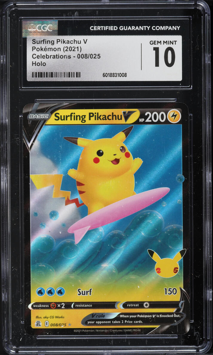 2021 Pokemon Sword & Shield Celebrations Surfing Pikachu V #8 CGC 10 ...