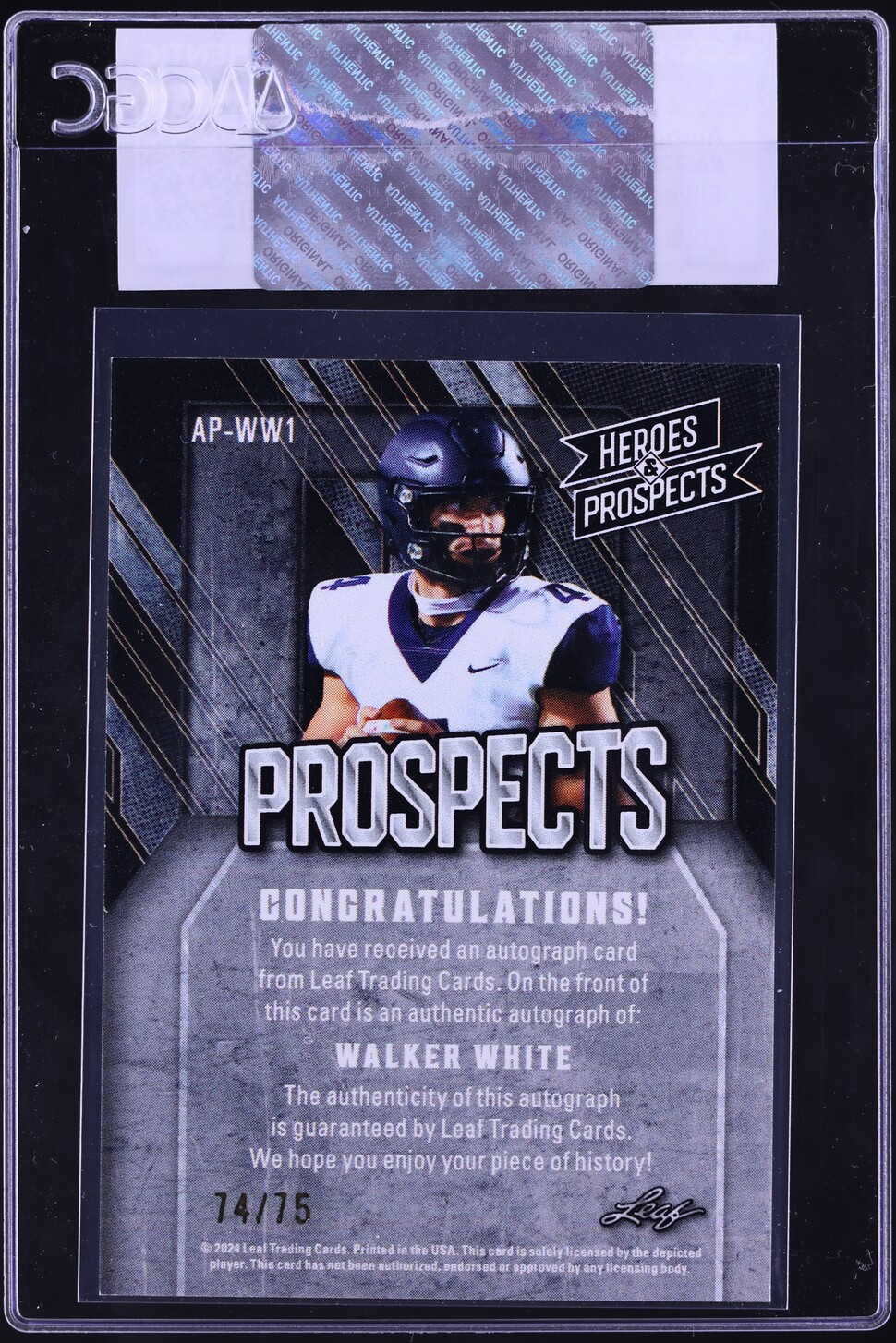 2024 Leaf Heroes & Prospects Silver Walker White ROOKIE AUTO /75 #AP ...